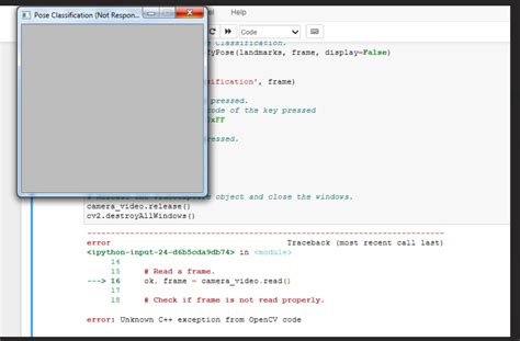 python mediapipe webcam code showing unknown c exception from