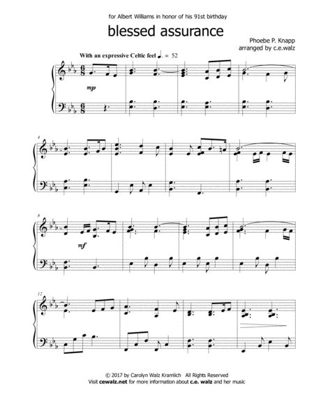 Blessed Assurance Arr C E Walz By Phoebe P Knapp Sheet Music For