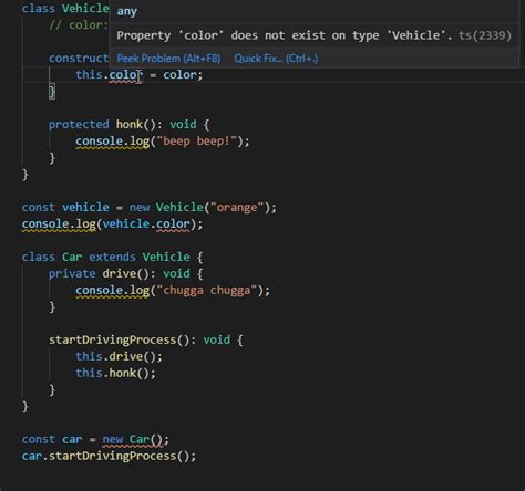 javascript why property of color does not exist on type vehicle