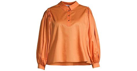 Harshman Plus Size Lois Cotton Shirt In Orange Lyst