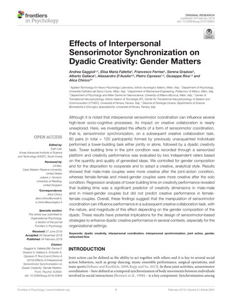 Pdf Effects Of Interpersonal Sensorimotor Synchronization On Dyadic