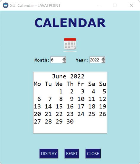 gui calendar using tkinter in python javatpoint