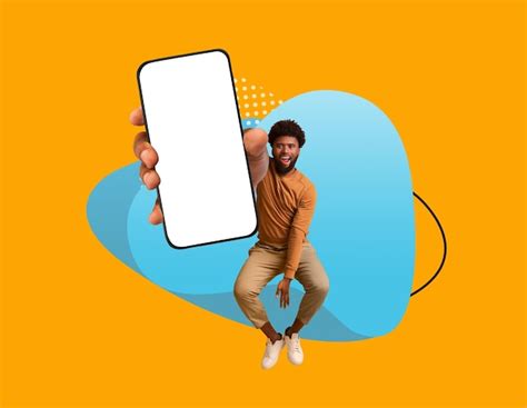 Premium Photo Mobile Ad Cheerful Black Man Demonstrating Big