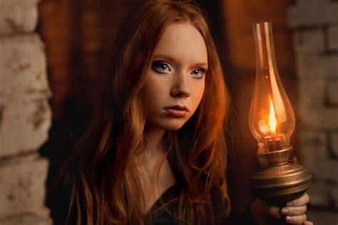 Wallpaper Face Women Redhead Model Long Hair Blue Eyes Freckles