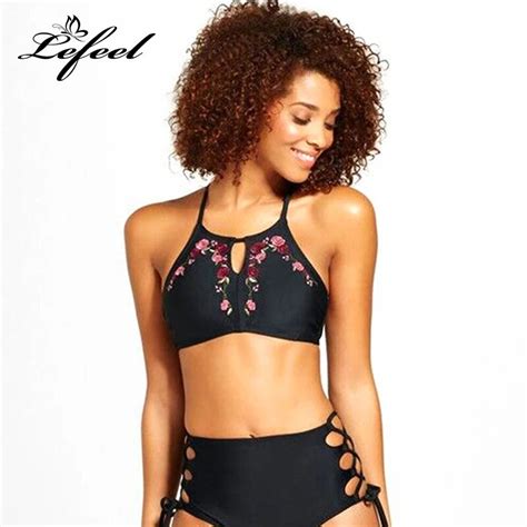 Lefeel 2018 Sexy Print Bikinis Women High Waist Swimwear Solid Swimsuit