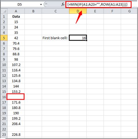 how to find first blank cells in column in excel