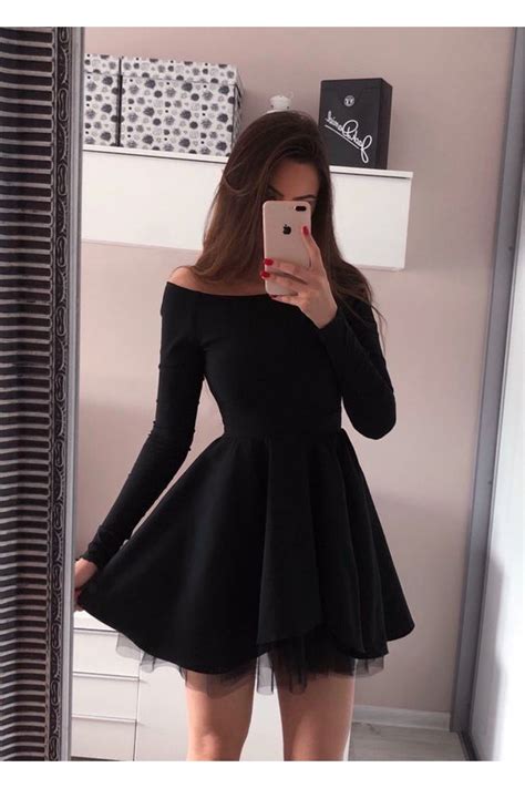 Short Black Prom Dress Long Sleeves Homecoming Dresses Graduation Party