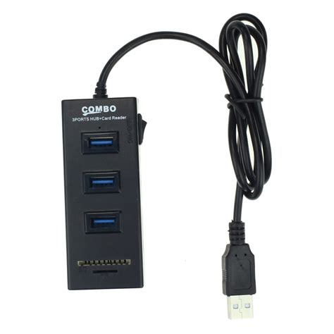Usb Hub 3 Port Card Reader Combo Black