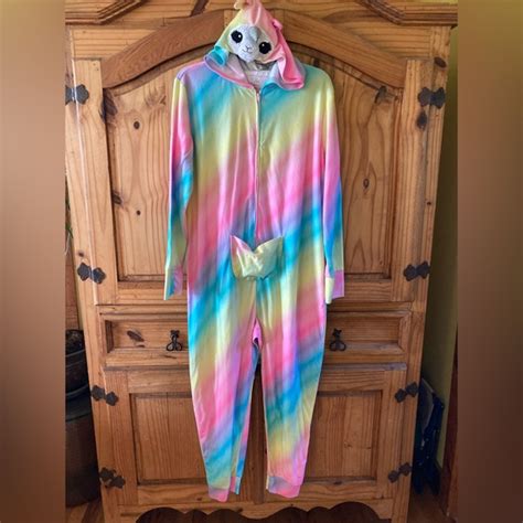 Justice Pajamas Girls Justice Blue Pink Yellow Ombre Hooded Unicorn