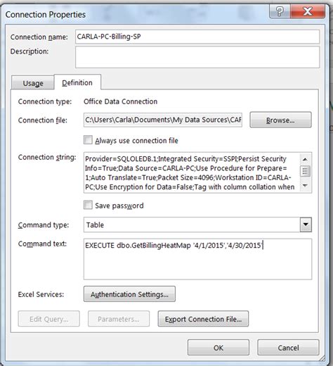 calling a stored procedure from excel with multiple parameters stack