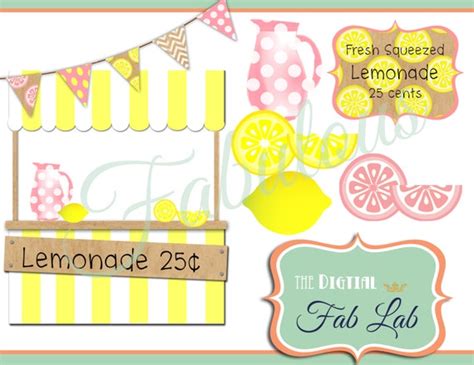 Pink Lemonade Digital Clipart Lemonade Stand Lemons Etsy