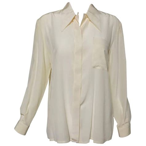 Valentino Cream Fine Silk Crepe Long Sleeve Blouse For Sale At 1stdibs