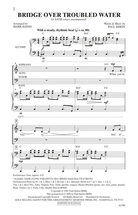 Simon And Garfunkel Bridge Over Troubled Water Arr Mark Hayes Sheet