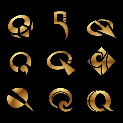 Iconos De Letra Q Brillante Dorado Sobre Un Fondo Negro Vector Premium