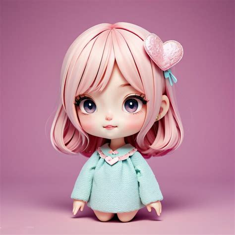 Premium Ai Image A Doll With Pink Hair Wearing A Green Dress And A