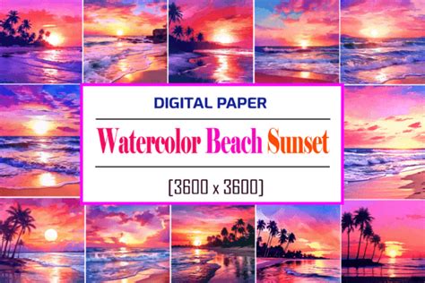 Watercolor Beach Sunset Graphic By Printable Design · Creative Fabrica