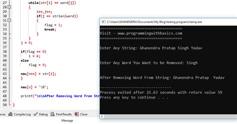 c program to delete words from sentence