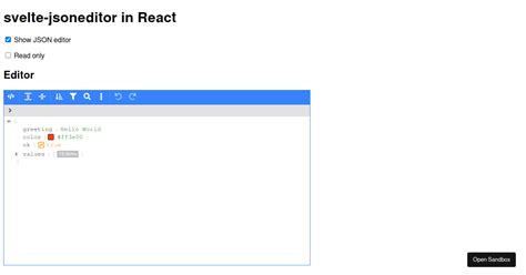 svelte jsoneditor react forked codesandbox