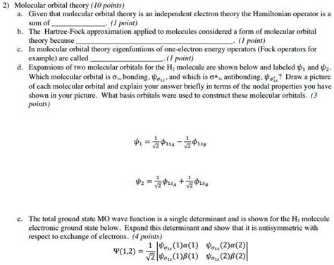 Solved Molecular Orbital Theory 10 Points Given That Molecular