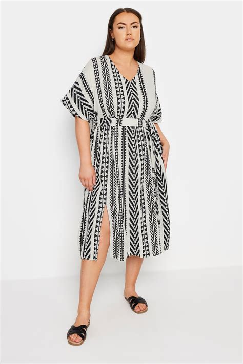 Yours Plus Size Black And White Aztec Print Embroidered Maxi Dress