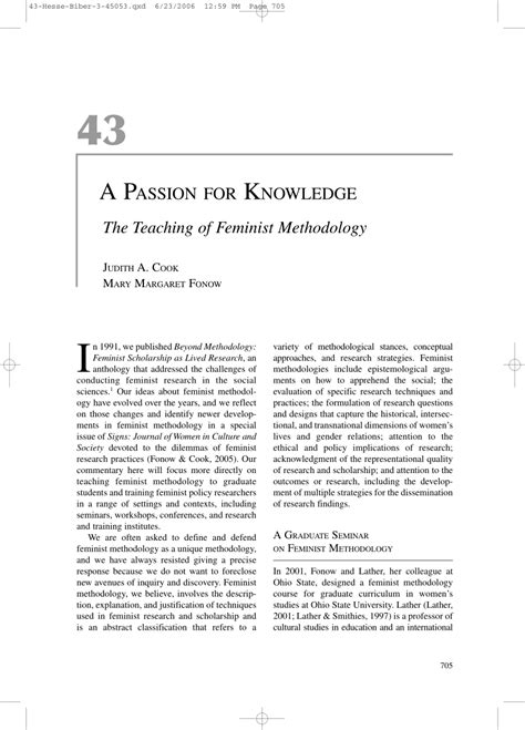 Pdf A Passion For Knowledge The Teaching Of Feminist Methodology