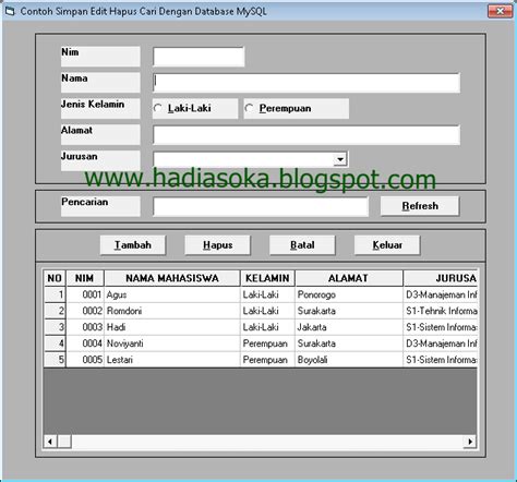 contoh source code save edit delete search dengan database mysql