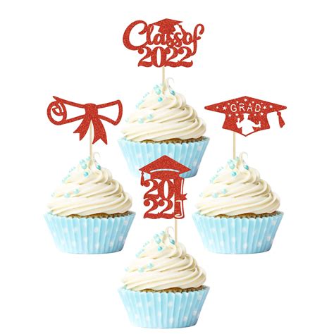 Buy Gyufise 24pcs 2022 Graduation Cupcake Toppers Red Glitter Class Of