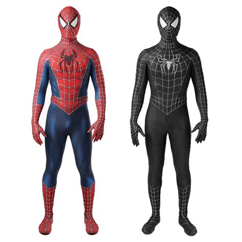 Tobey Maguire Spiderman Costume Black Red Raimi Spider Man Cosplay Su