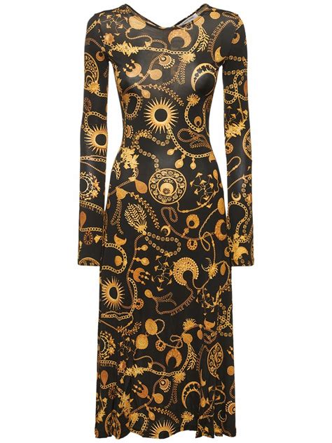 Marine Serre Printed Fluid Viscose Jersey Midi Dress Marine Serre