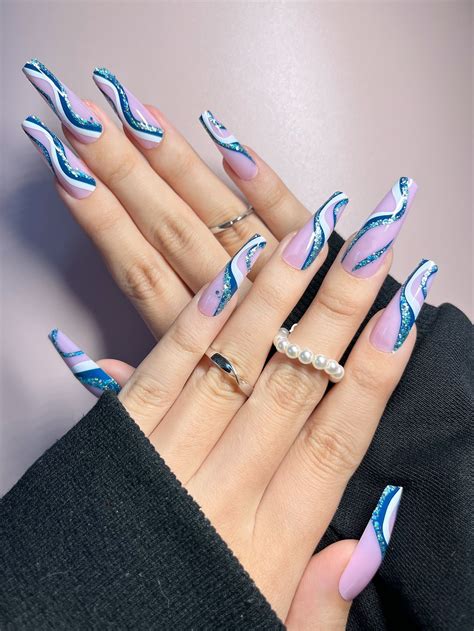 24 Peças Comprido Coffin Glitter Unha Falsa And 1peça Lixa De Unhas And 1