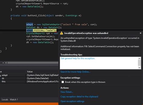 c invalid operation exception was unhandled additional information
