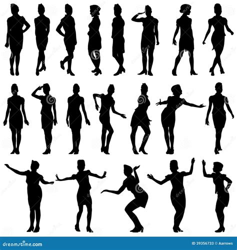 Les Silhouettes Noires De Belles Filles Dans Lhôtesse Foragent Les