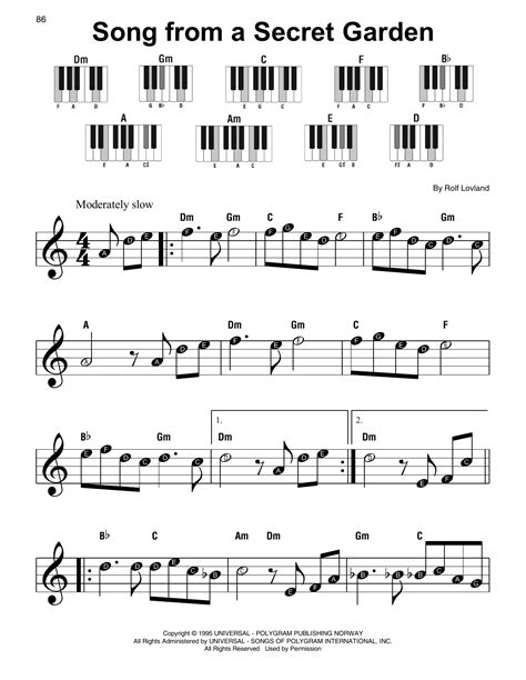 Song From A Secret Garden By Secret Garden Sheet Music For Super Easy