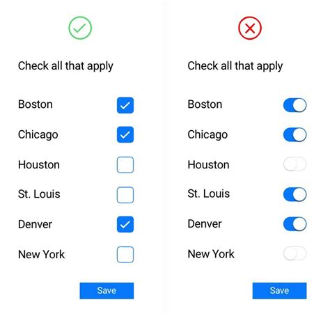 user interface design tips checkbox vs toggle switch