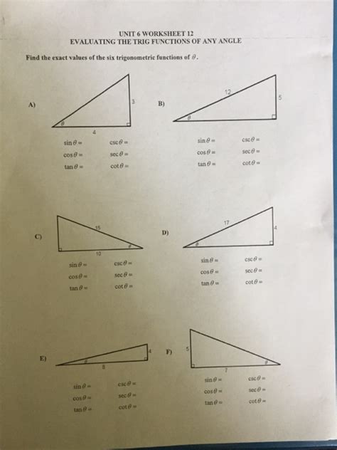 Solved Find The Exact Values Of The Six Trigonometric Fun