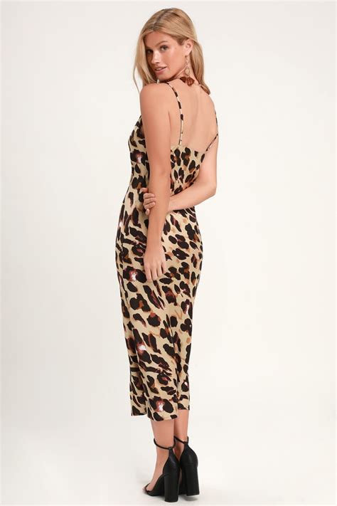 Sexy Leopard Print Dress Satin Midi Dress Midi Slip Dress Lulus