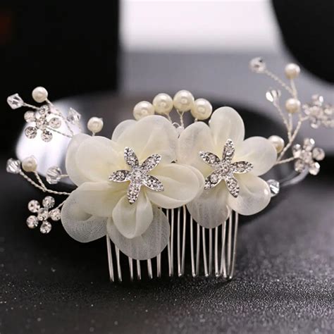 1pc Women Luxury Bridal Wedding Pearl Hair Comb Silver Rhinestone
