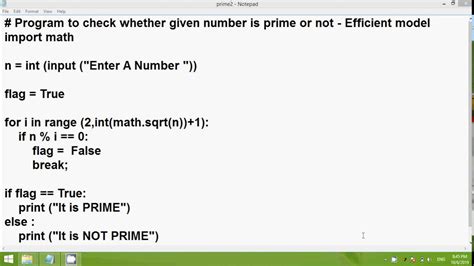 prime number program in python 2nd model youtube