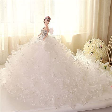 Doll Wedding Dress Luxury White Lace Bride Wedding Doll Multi Layer