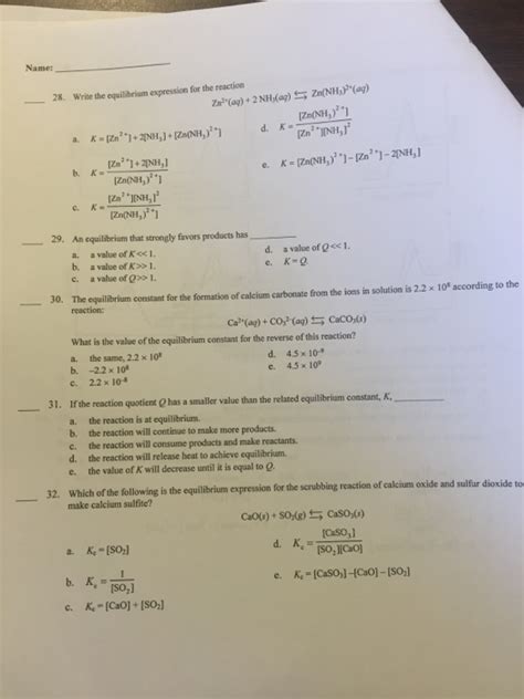 Solved Write The Equilibrium Expression For The Reaction