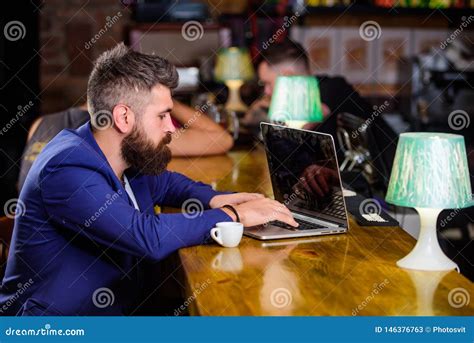 Hipster Freelancer Work Online Drinking Coffee Coffee Break Concept