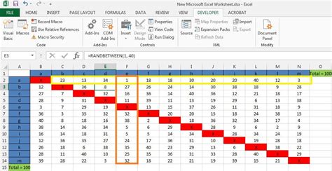 generate table of random numbers that sum up to 100 in columns and in