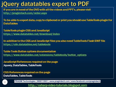 sql server and c video tutorial jquery datatables export to pdf