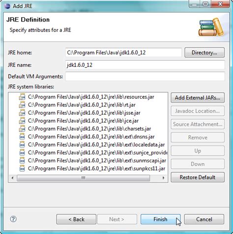 setting default jre in eclipse documentation