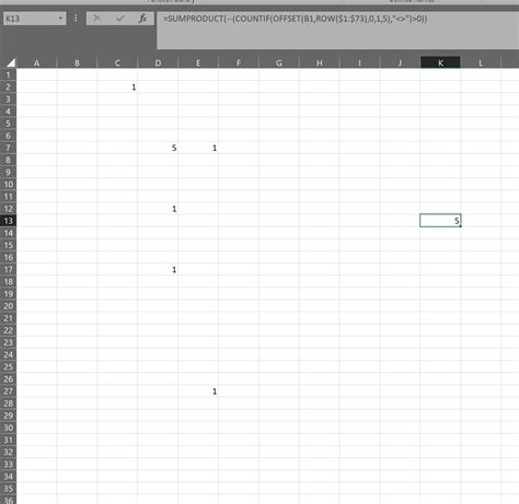 excel count each row as 1 if there is a value in any column stack