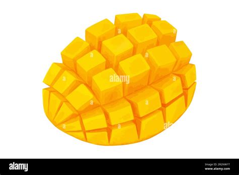 Vector Mango Slice Cut To Cubes Half Fresh Tropic Fruit Diced