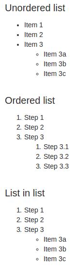 how to markdown nested list items in bitbucket read for learn