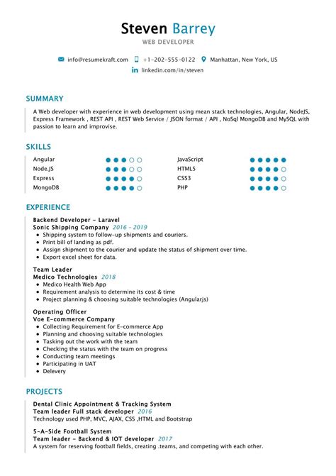 web developer resume example 2022 writing tips resumekraft