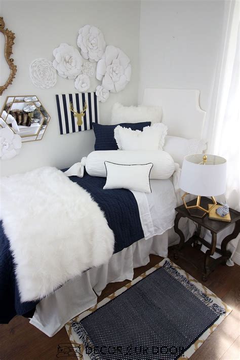 Navy And White Faux Fur Dorm Bedding And Dorm Room Decor Shop This
