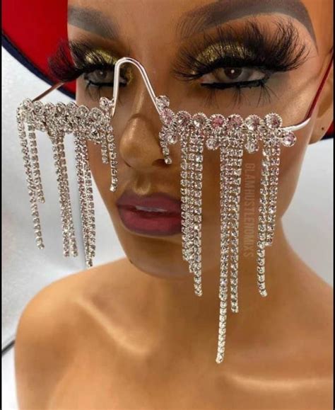 Lensless Rhinestone Tassel Glasses 4 Elements Trendy Glasses Unique